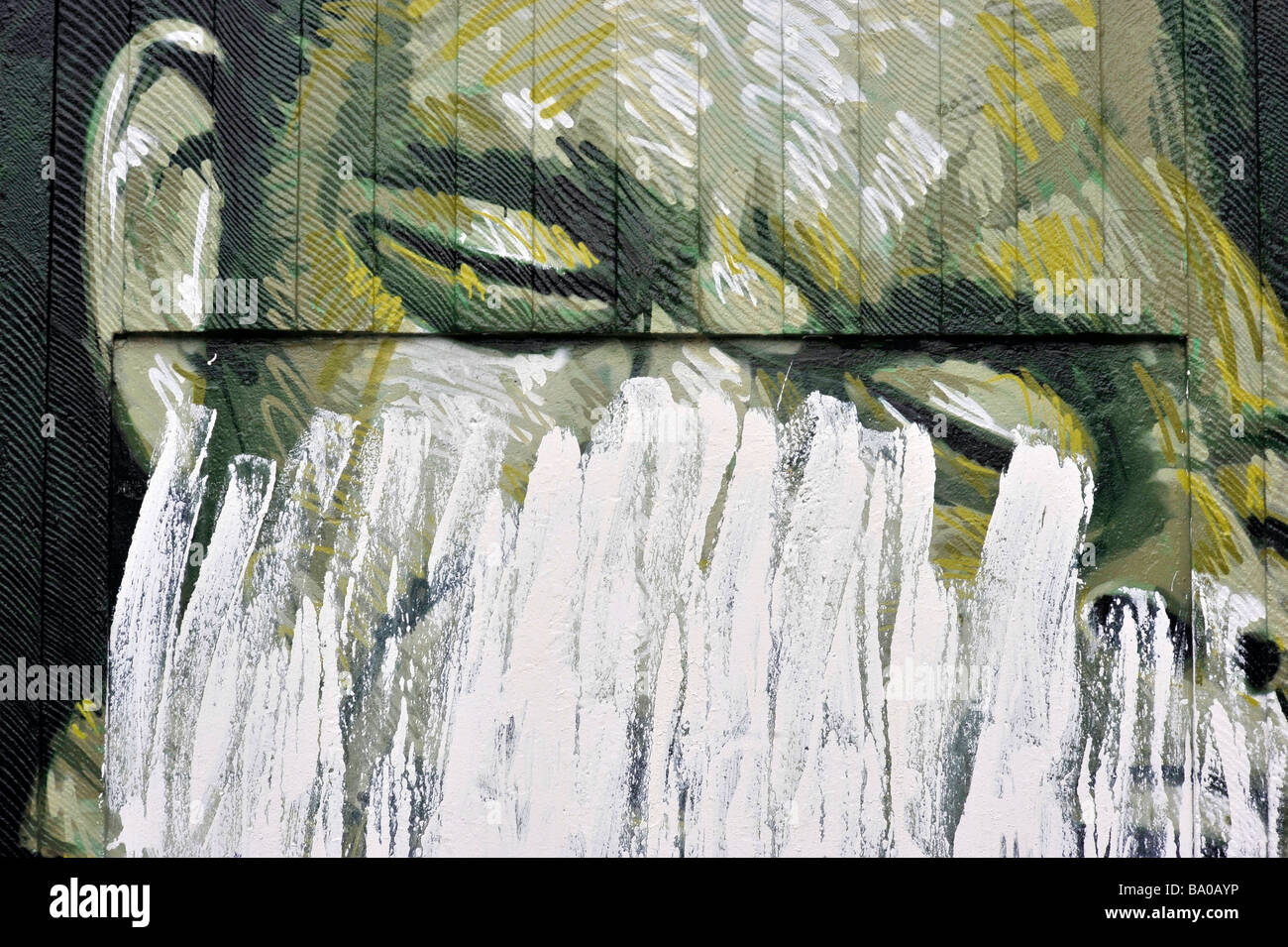 defaced northern quarter graffiti face Stock Photo - Alamy