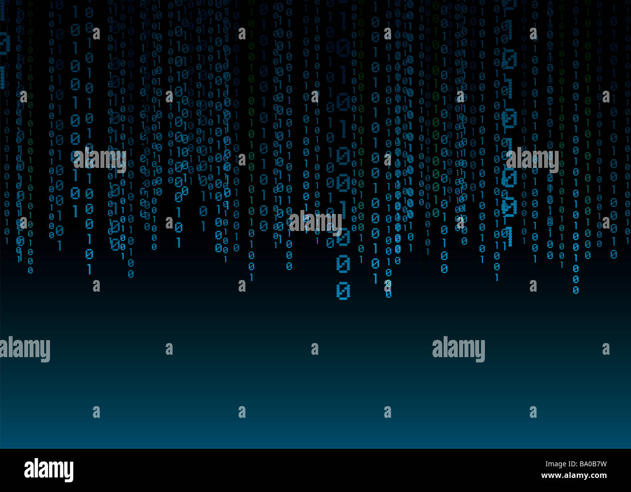 Binary background in black and blue with numbers falling from the sky ...
