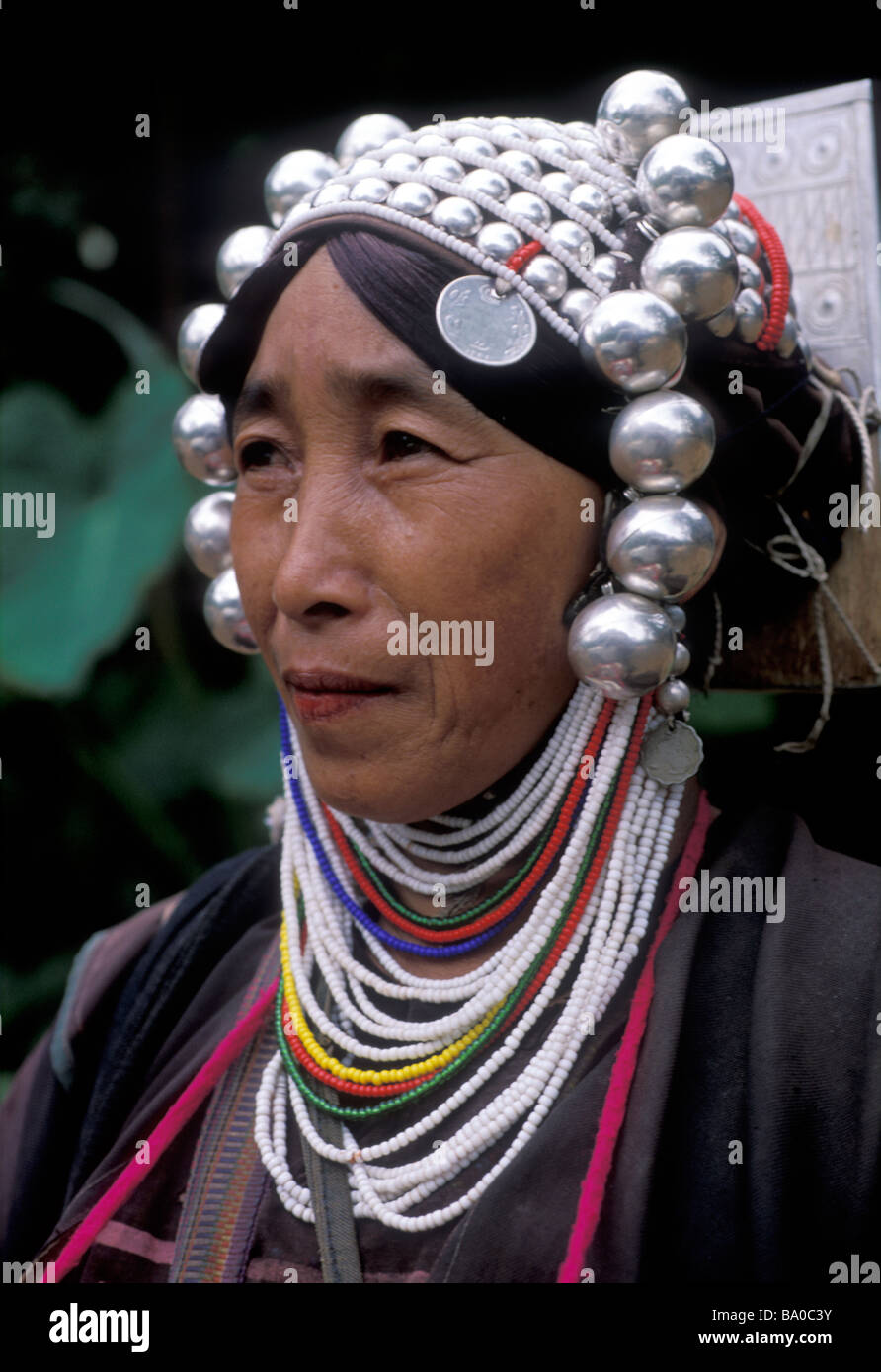 Akha tribeswoman in traditional dress Chiang Mai Province Stock Photo ...