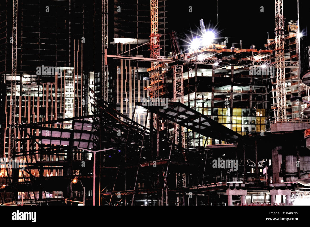 construction of modern building at the night Stock Photo - Alamy