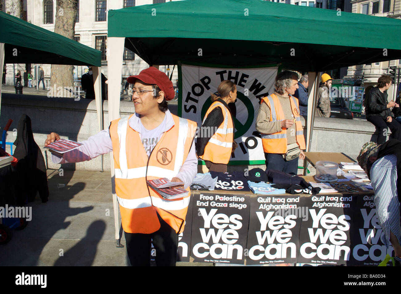 Stall at rally in Trafalgar Square Stock Photo - Alamy