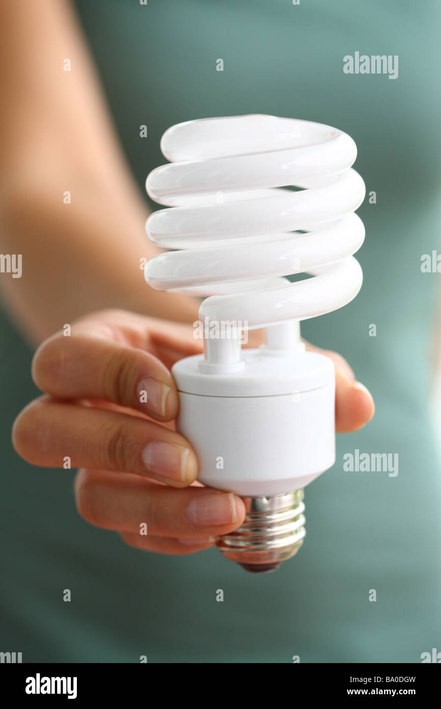 Hand holding energy efficient light bulb Stock Photo - Alamy