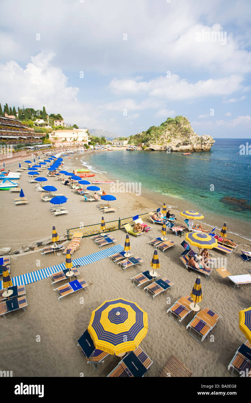 Taormina Mare beach Mazzaro Bay summer sun sunshine with turquoise ...