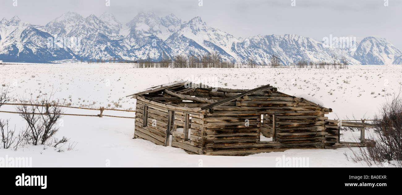 Panorama of the Teton Range mountains in Wyoming USA with collapsed ...