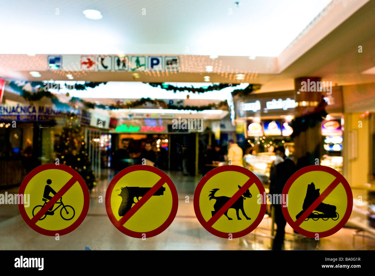 a strange door sign outside a mall in Zagreb, Croatia Stock Photo - Alamy