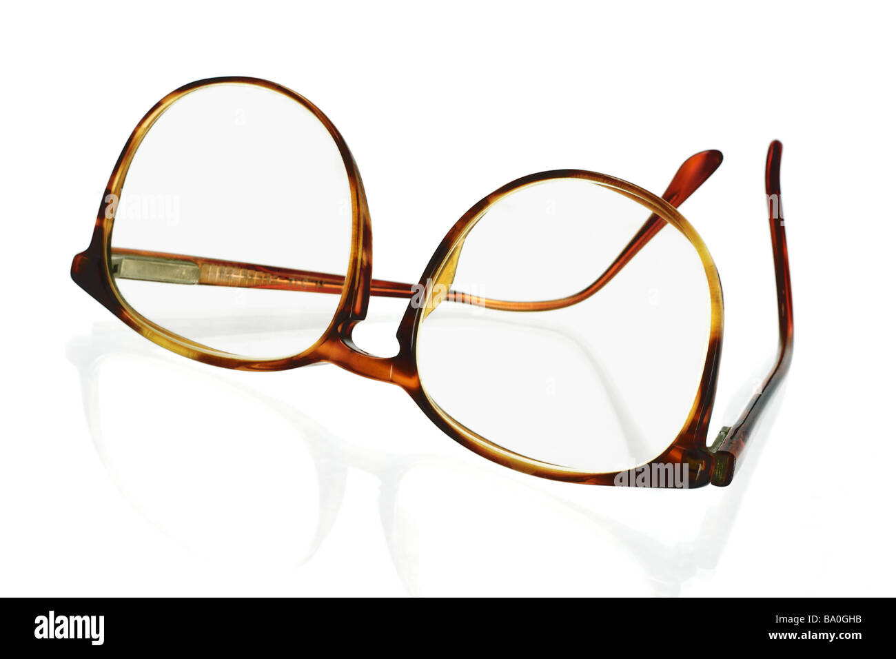 Old fashion large frame plastic spectacles on white background Stock ...