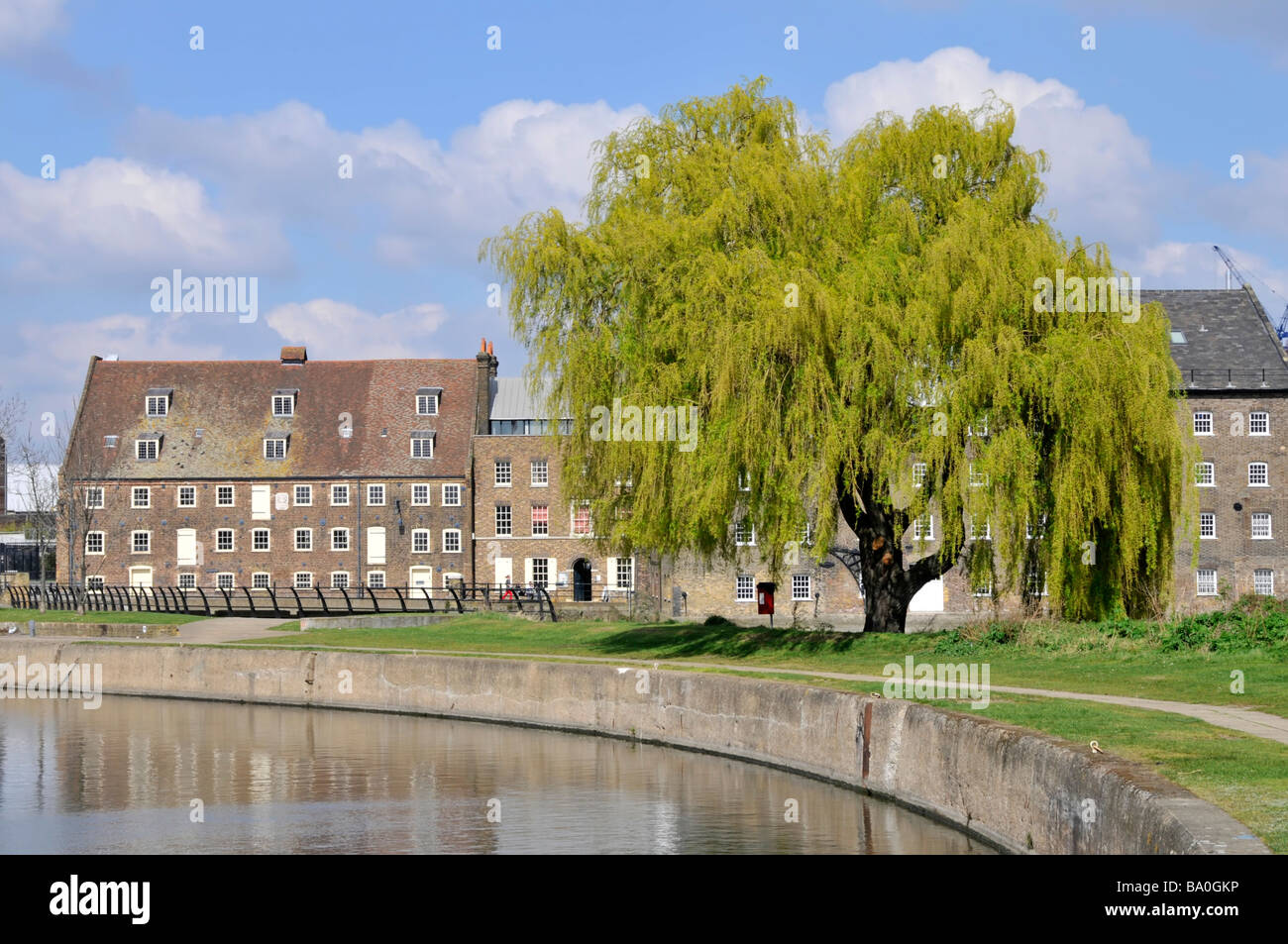 House Mill tidal watermill part of Three Mills complex in urban ...