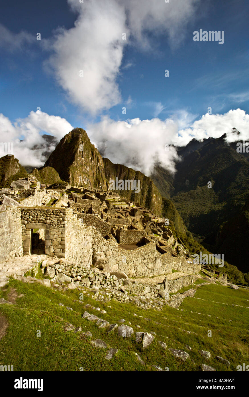 PERU MACHU PICCHU View of Machu Picchu from the main gate into the city ...