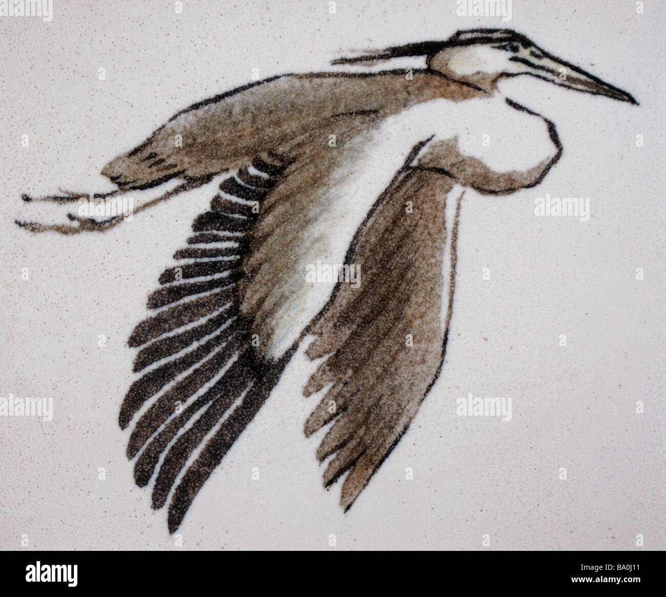 Dunsmore pottery Minton tile hand painted the a flying heron / crane ...