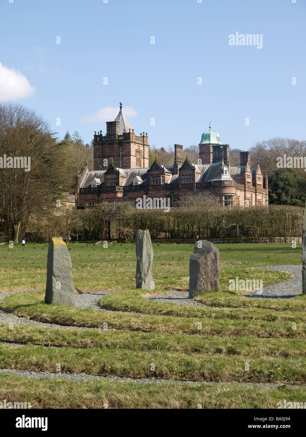 The labyrinth and the stone circle in the meadow at Holker Hall Cark in ...