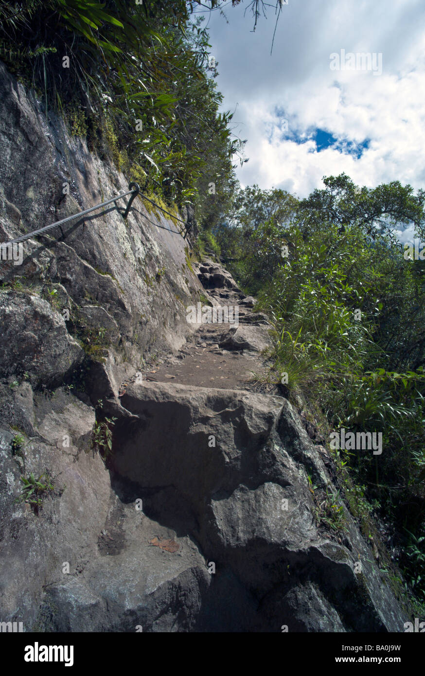 PERU HUAYNA PICHHU Steep narrow dangerous paths up the side of Huaynu ...