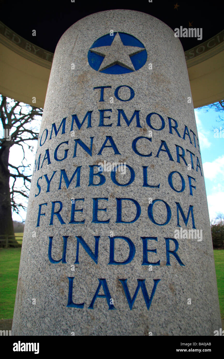 Close up of the memorial pillar at the centre of the Magna Carta ...