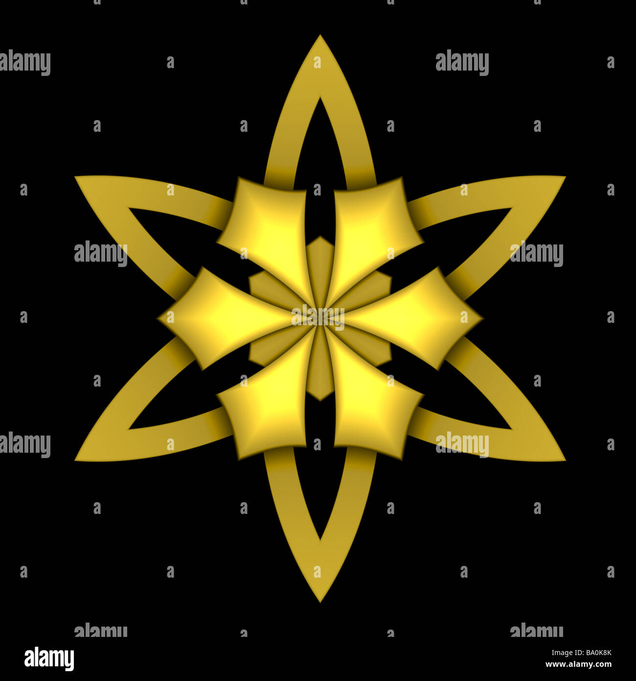 An illustration of a gold two layered six pointed star on a black ...