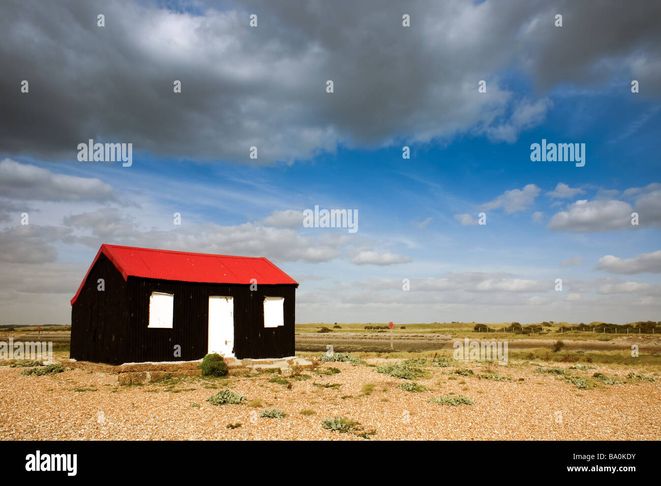 Old corrugated metal shack on the beach at Rye in East Sussex Stock ...
