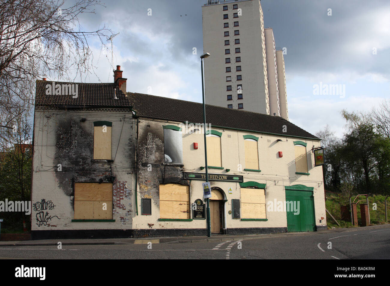 A fire damaged derelict public house in the Sneinton area of Nottingham ...