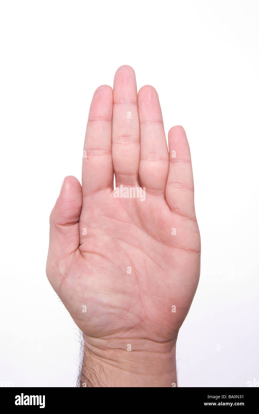 Man's open palm against a white background Stock Photo - Alamy