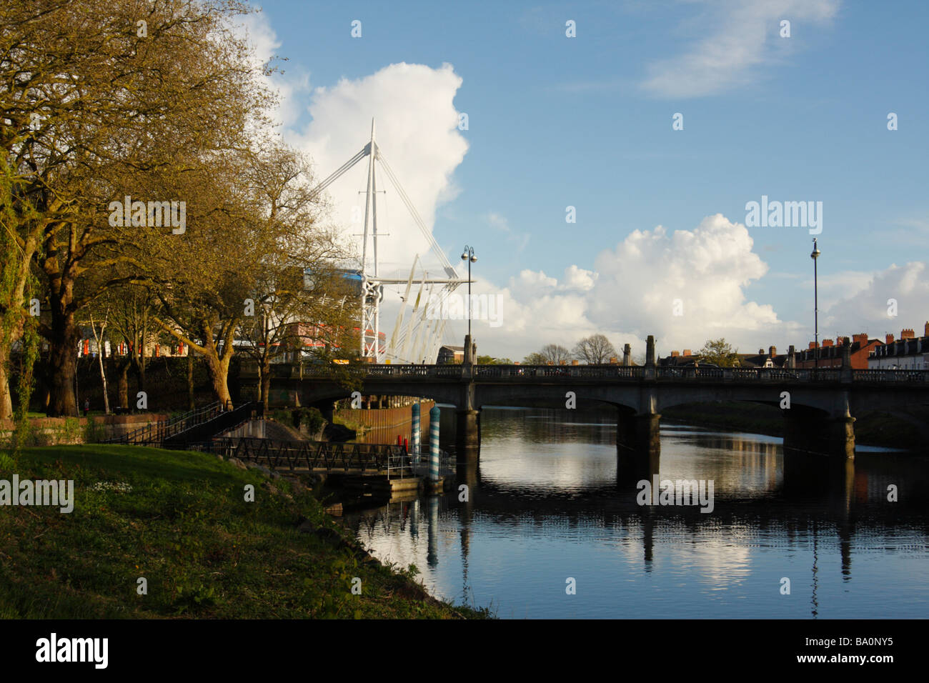 Millennium Stadium and River Taff viewed from Bute Park, Cardiff ...