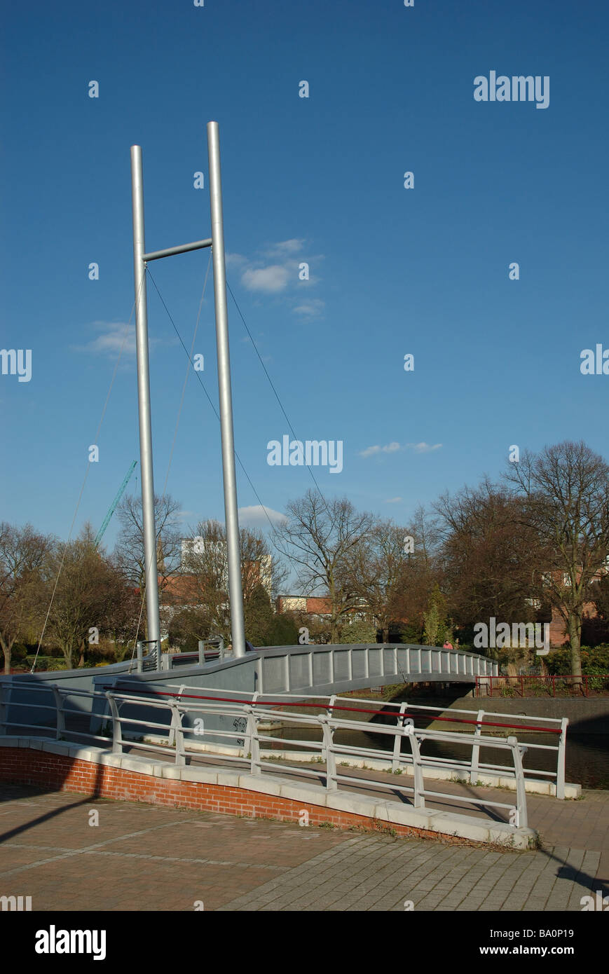 suspension bridge over the Grand Union Canal, Leicester, England, UK ...