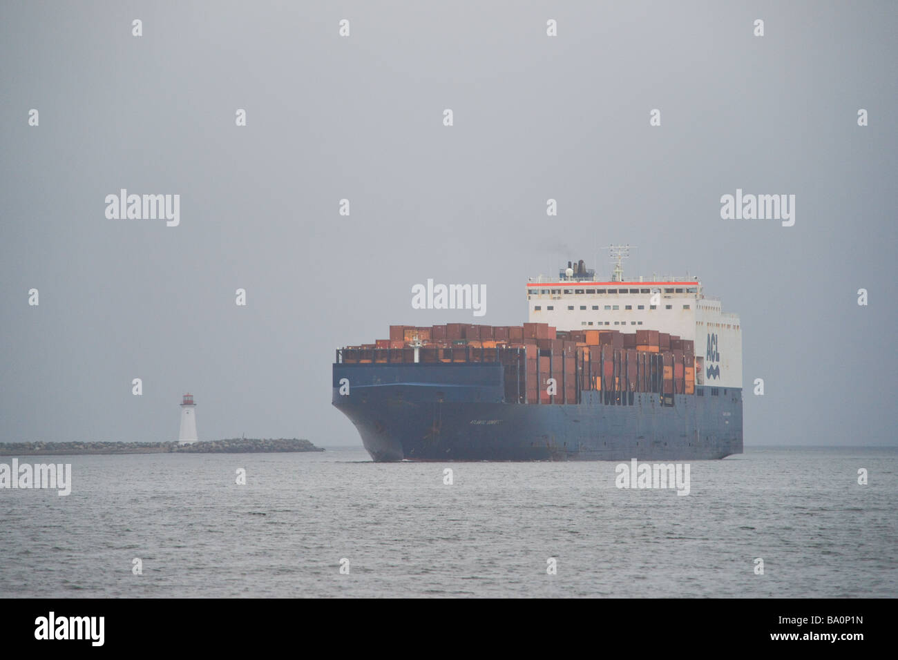 The ACL container ship Atlantic Conveyor passes the lighthouse on McNab ...