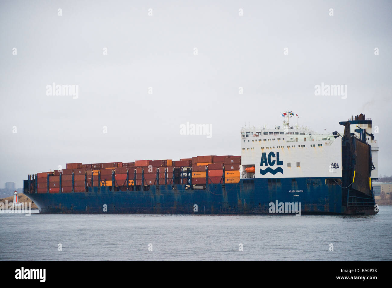 The ACL container ship Atlantic Conveyor passes the lighthouse on ...