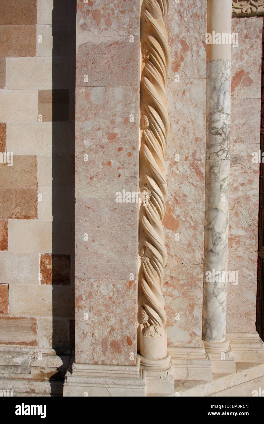 detail of pink and white stone basilica of the 13th century Santa Maria ...