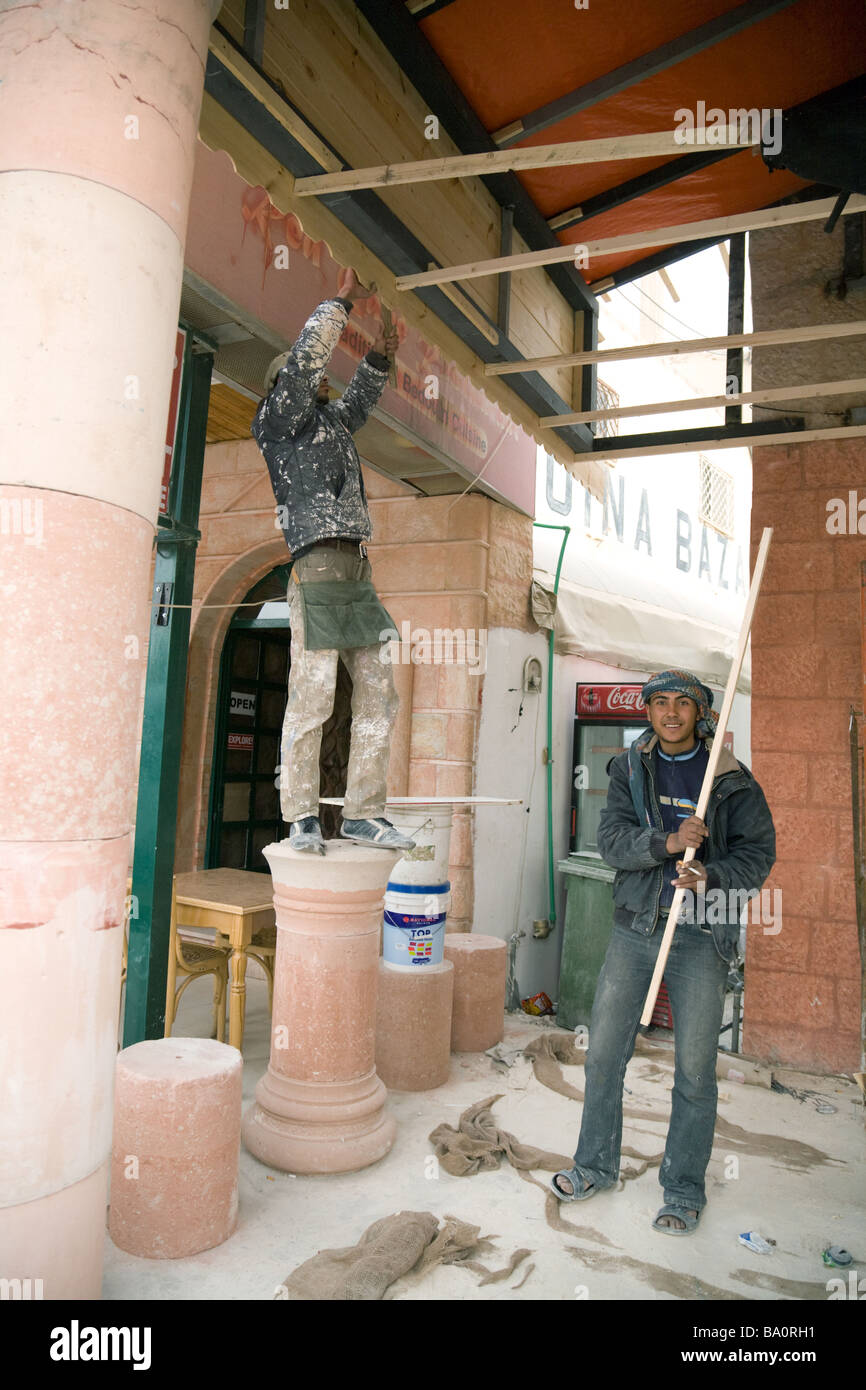 Arab construction workers doing small building work, -petra, Jordan ...