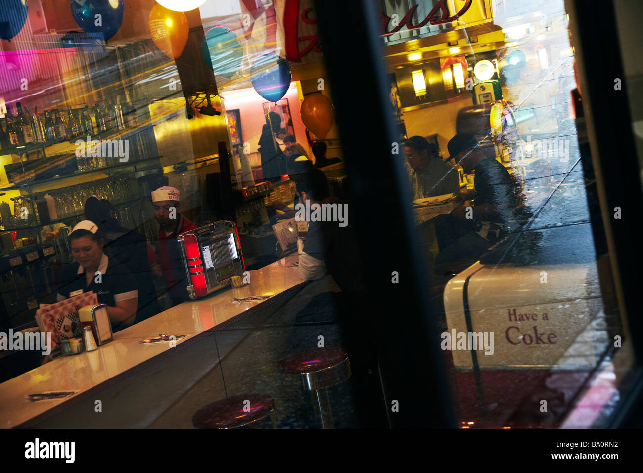 through window classic American Diner Stock Photo - Alamy