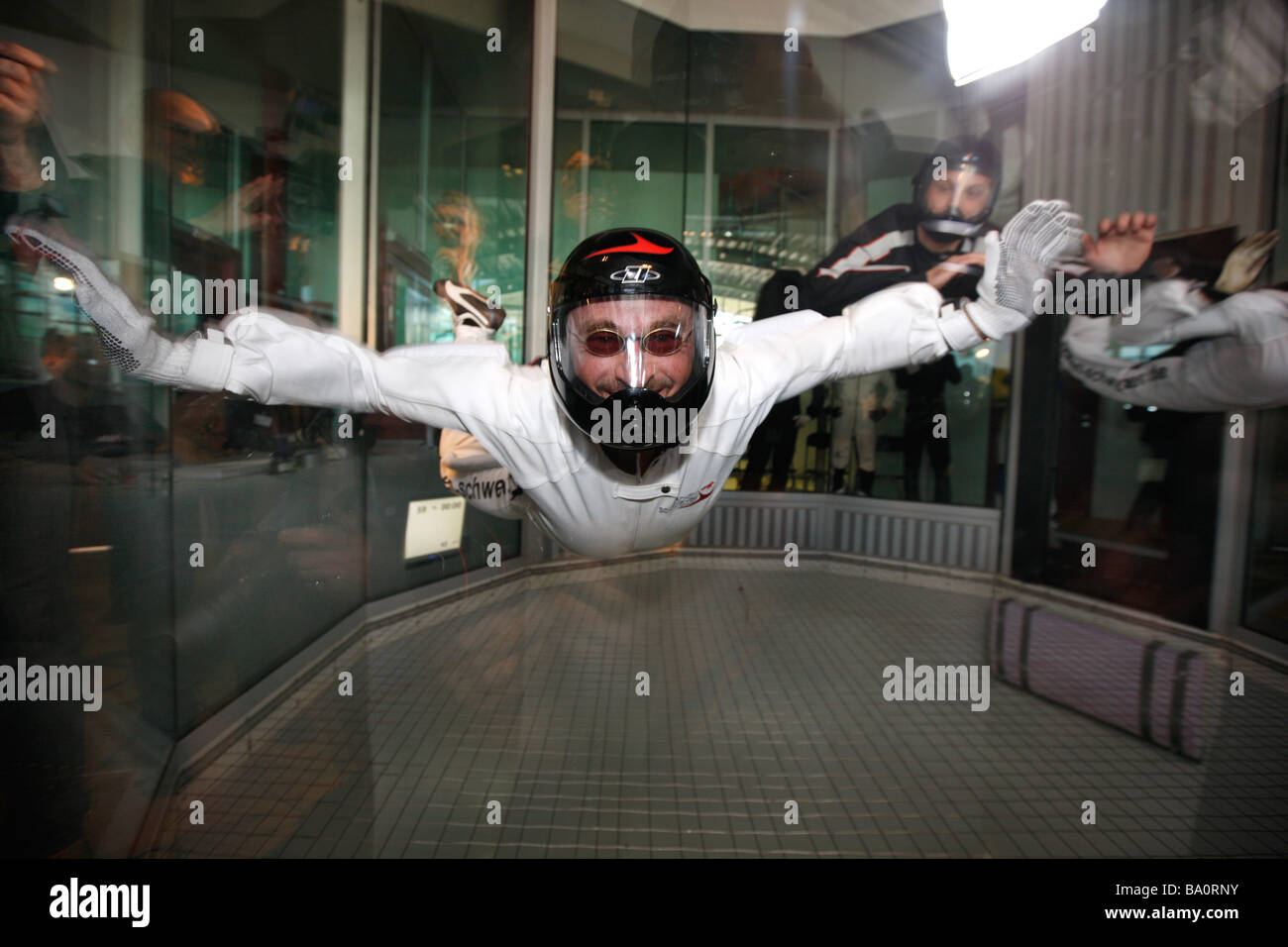 Indoor Skydiving simulator, freefall simulation of a sky dive. An ...