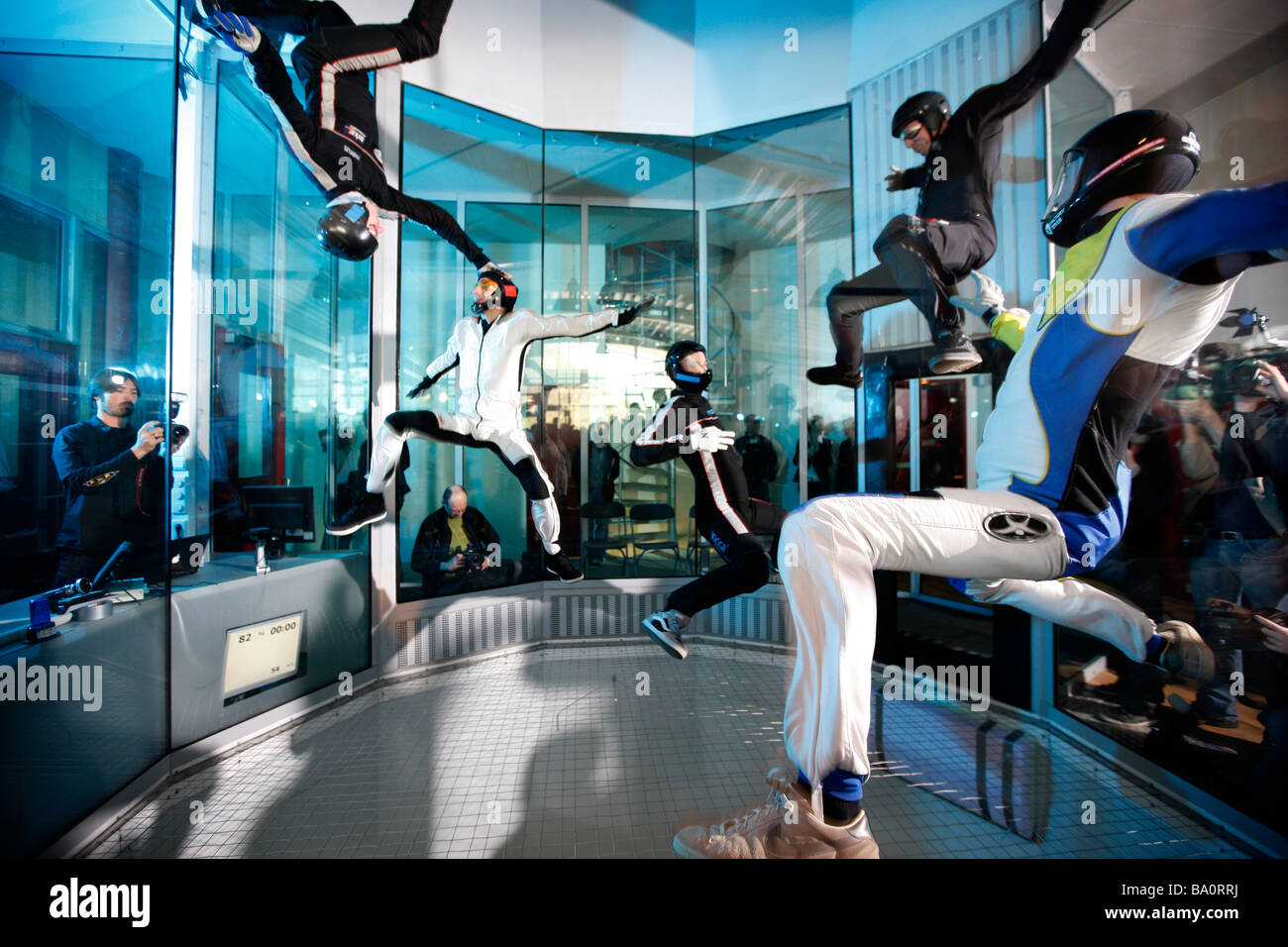 Indoor Skydiving simulator, freefall simulation of a sky dive. An ...