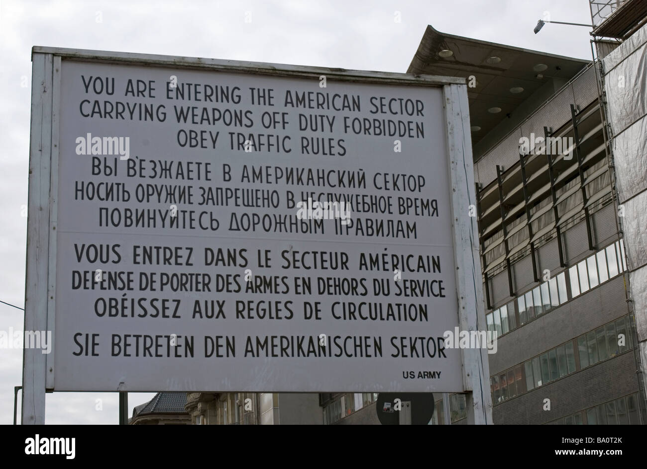 American Sector entry sign Checkpoint Charlie Friedrichstrasse Berlin ...