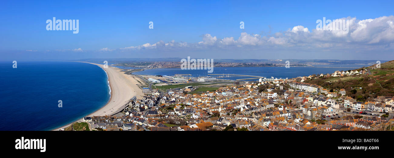 Panoramic view of Portland Island Bay and Harbour on the right with ...