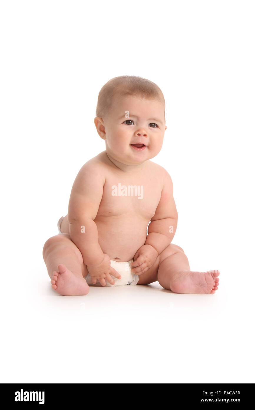 Baby sitting on white background Stock Photo - Alamy