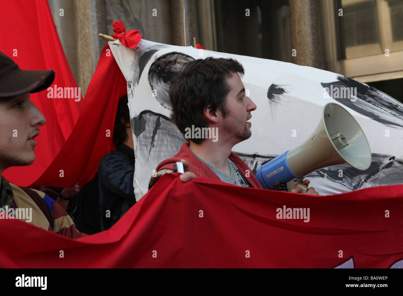 protesters during the g20 protest in london protesting against bankers ...