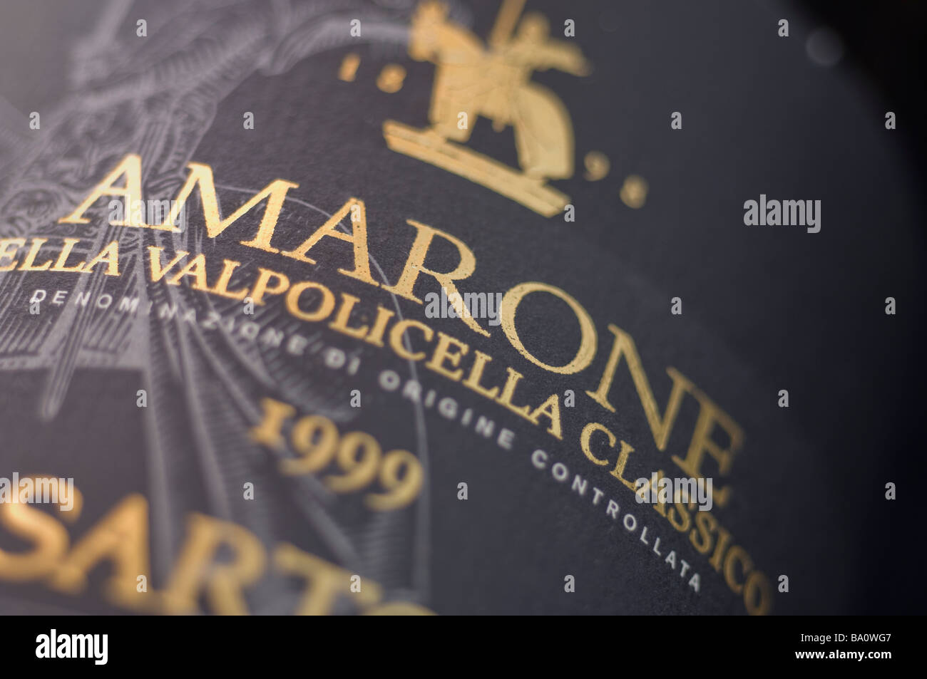 Amarone Della Valpolicella Classico wine bottle label closeup Stock ...