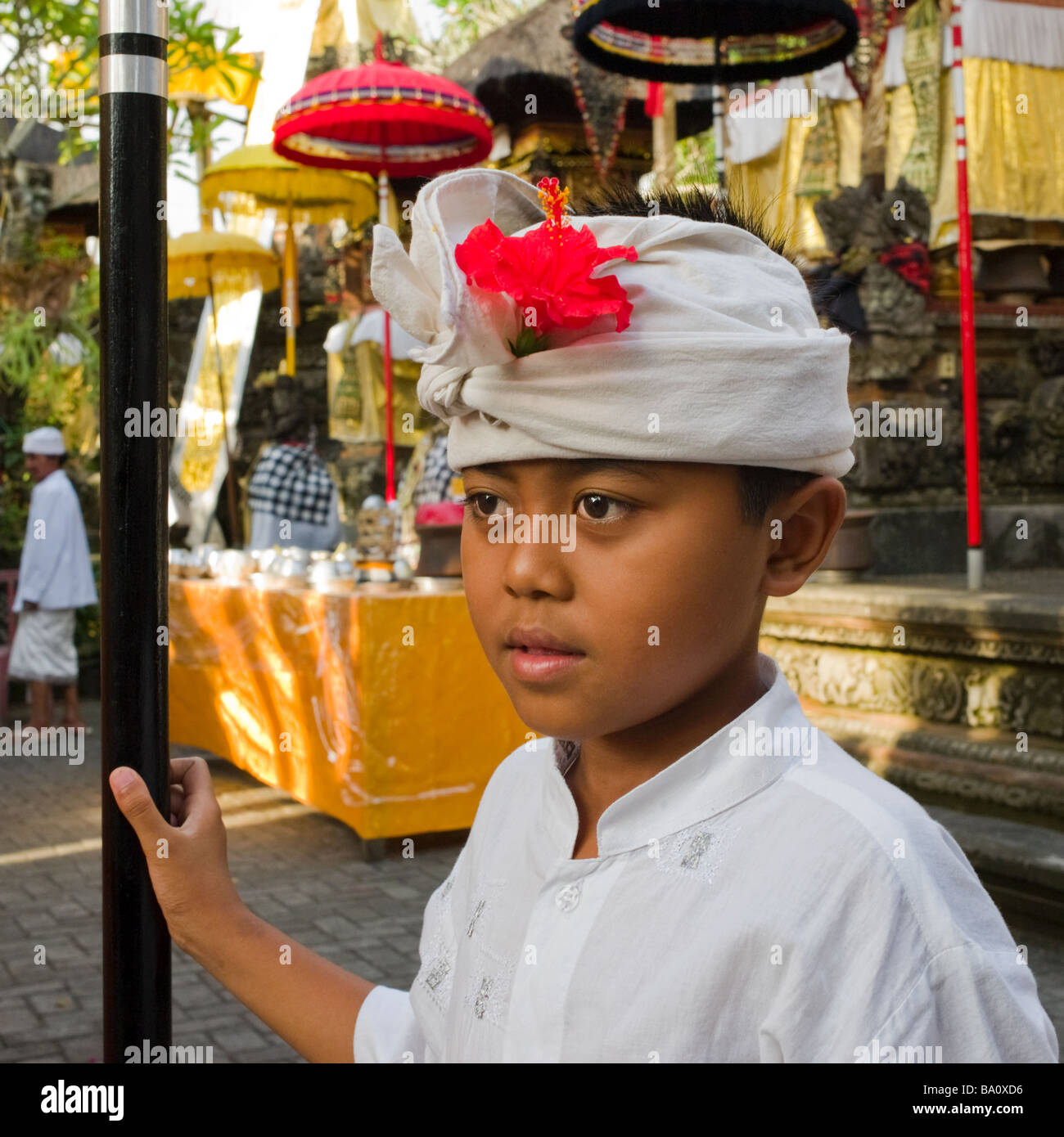 A boy at a Hindu Temple Ceremony - Ubud, Bali, Indonesia Stock Photo ...