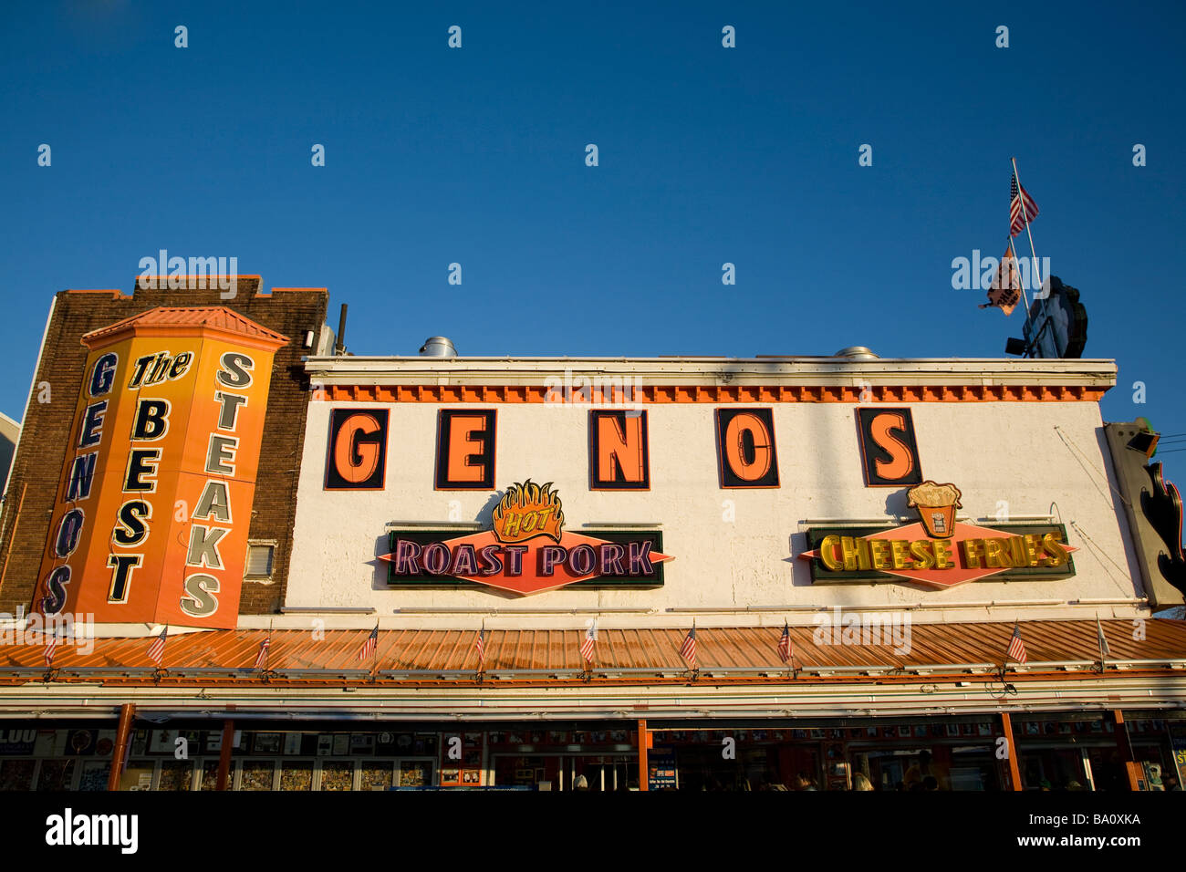 Geno's Steaks, a popular fast food vendor serving Philly Cheesesteak ...