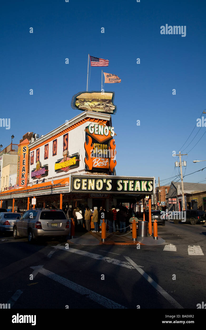 Geno's Steaks, a popular fast food vendor serving Philly Cheesesteak ...