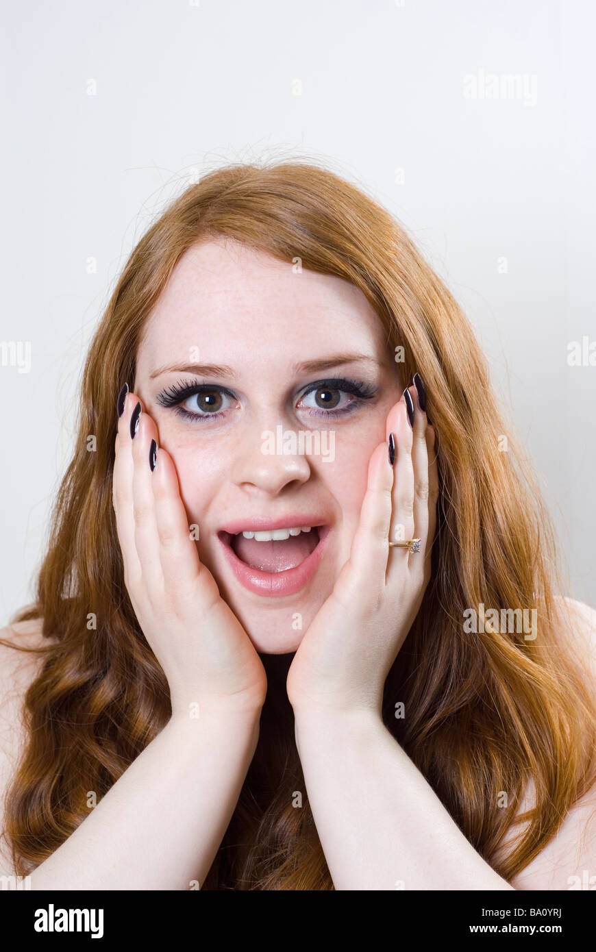One woman hands out in front of face hi-res stock photography and ...