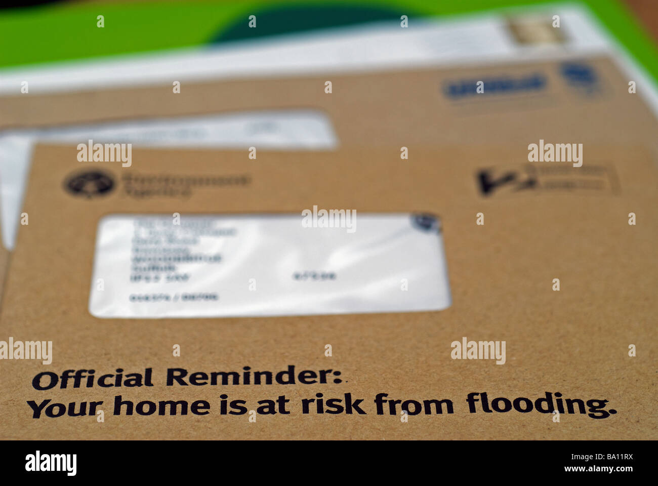 Letter from the Environment Agency warning householders about risk of ...