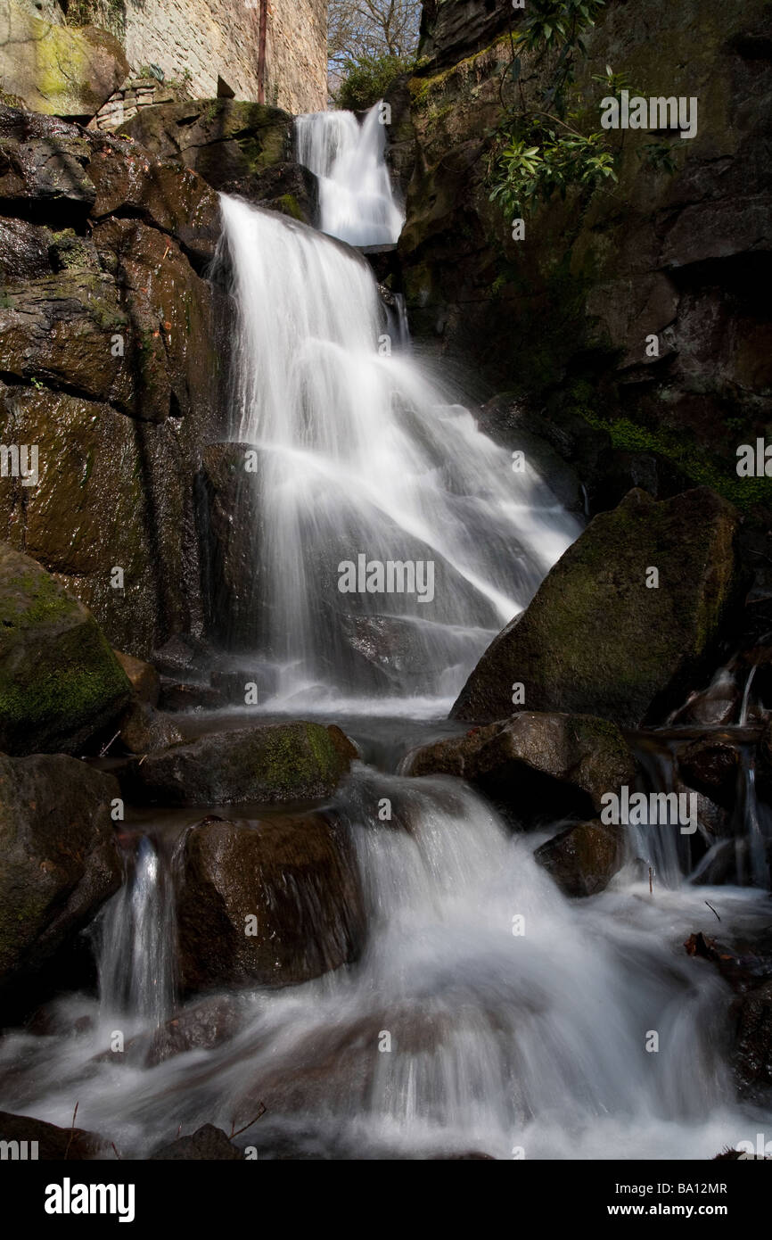 A waterfall in Bentley brook, Lumsdale Valley near Matlock, Derbyshire ...