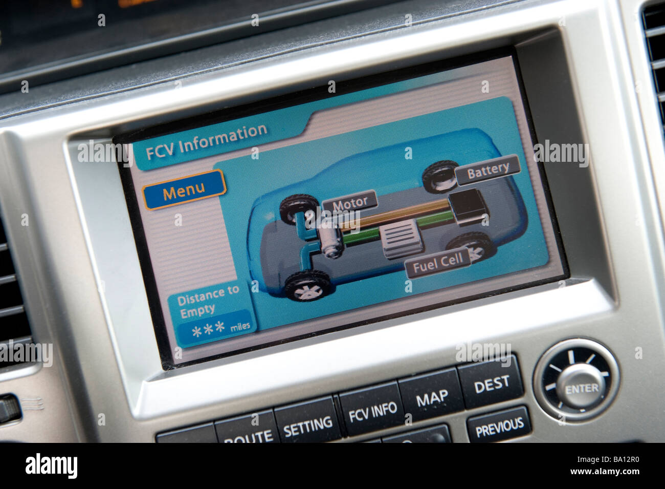 Dashboard display on a hydrogen fuel cell (FCV) battery-powered vehicle ...