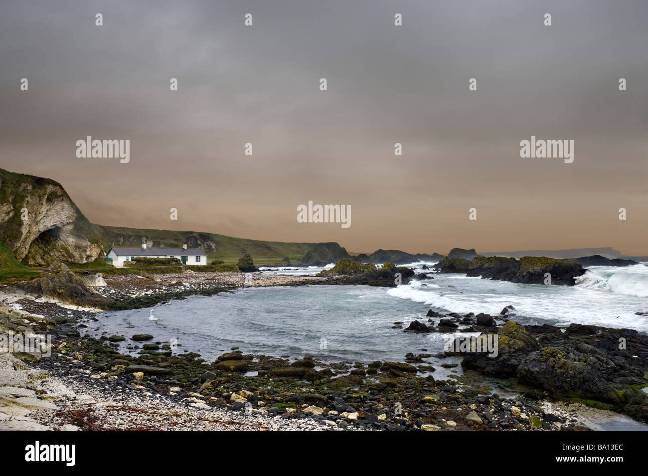 The harbour at Ballintoy on a bleak winter's day, North Antrim Coast ...