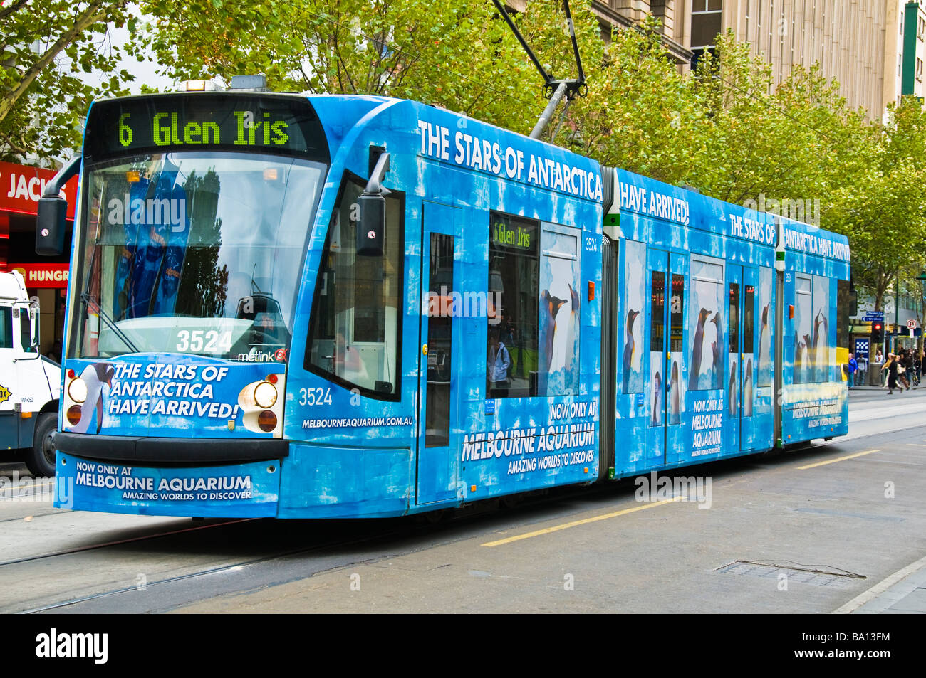 Blue Tram in Melbourne Victoria Australia Stock Photo - Alamy