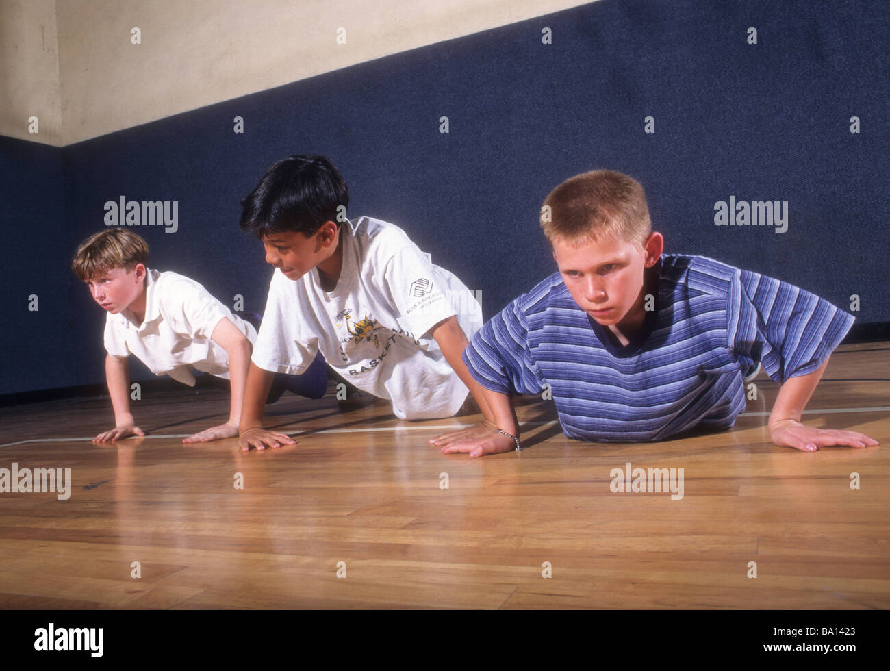 Boy exercise pushup workout health muscle gym sport condition flex move ...