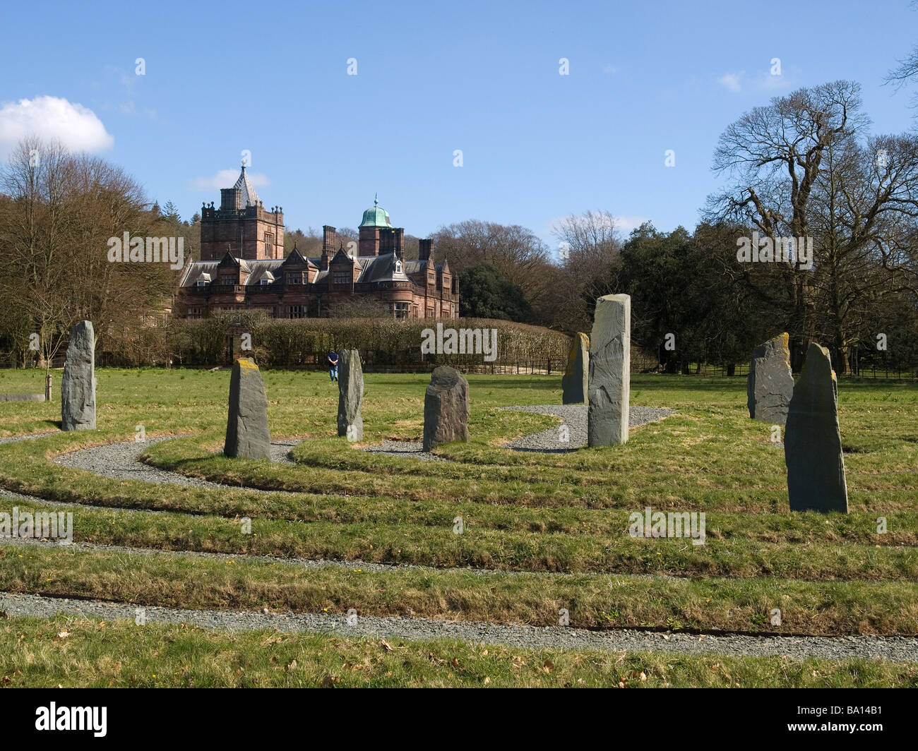 The labyrinth and the stone circle in the meadow at Holker Hall Cark in ...