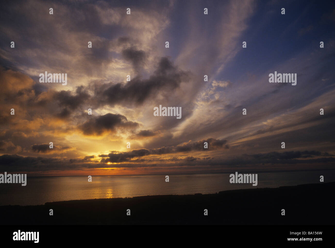 Sun sunset cloud sky ocean end day peace rest calm color glow water ...