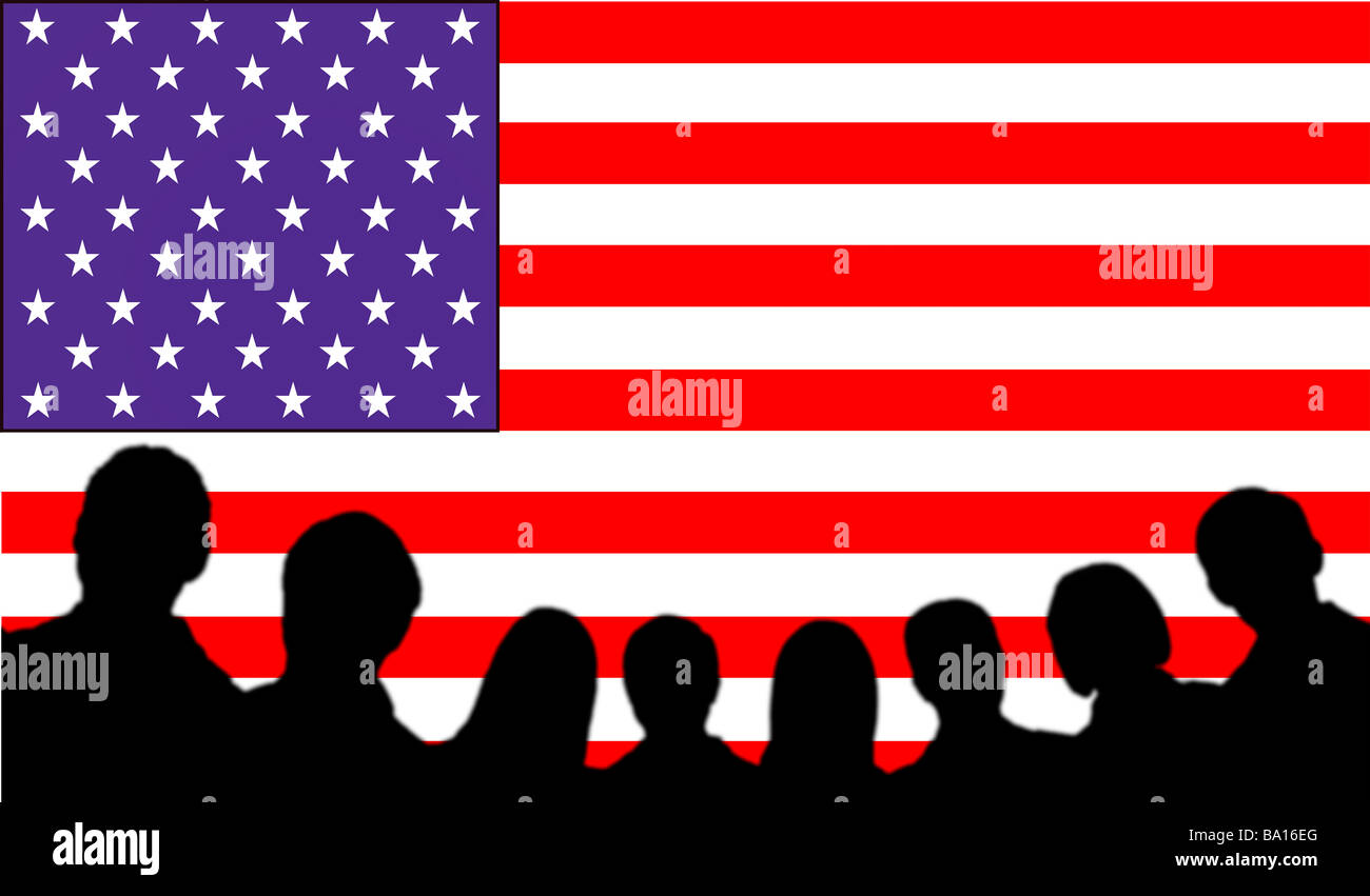 American flag and silhouetted people Stock Photo - Alamy