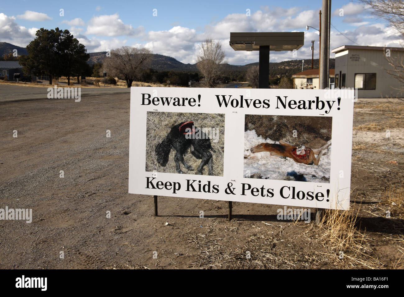 Wolf warning sign New Mexico USA Stock Photo - Alamy