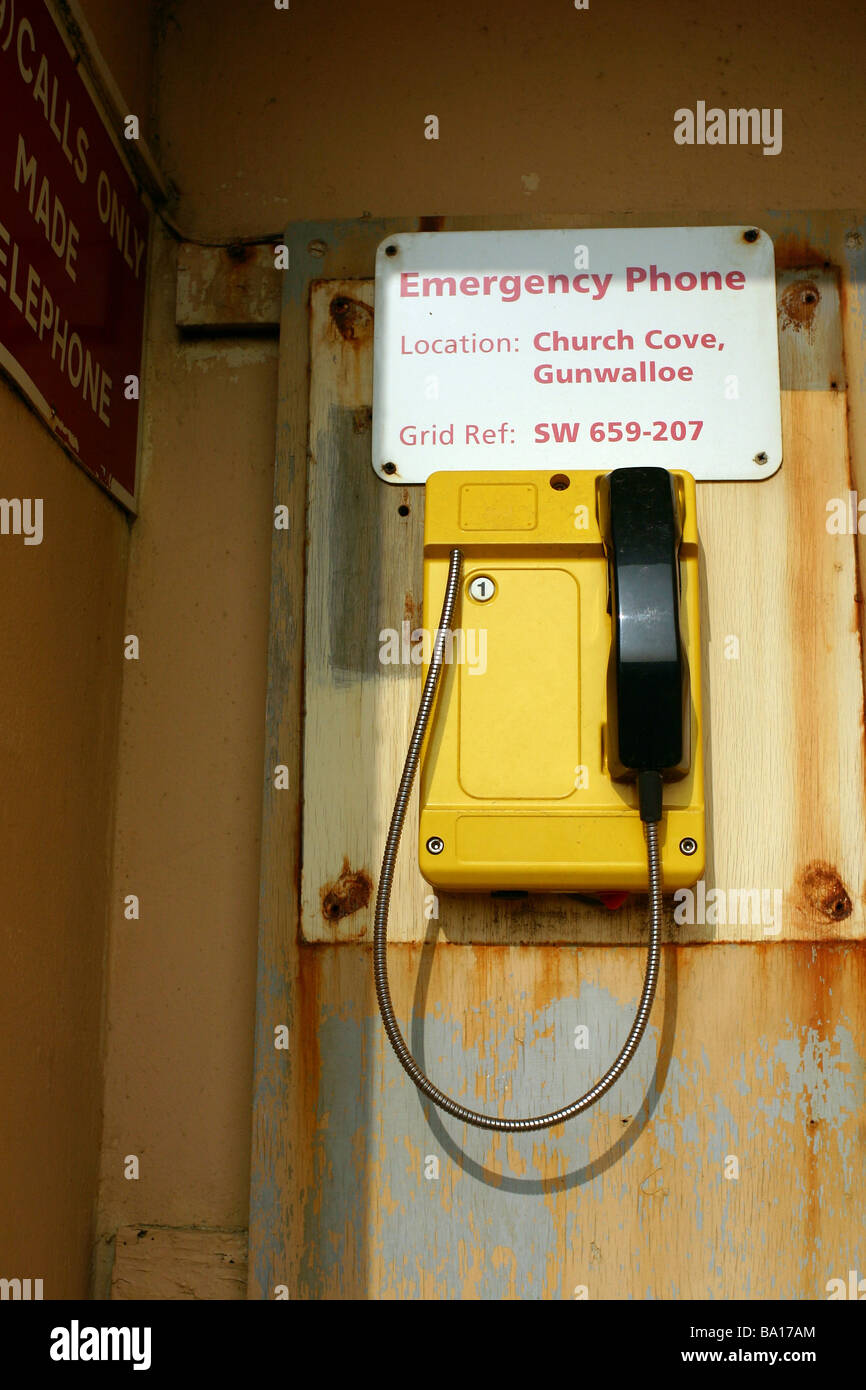 Emergency phone Church cove Cornwall UK Stock Photo - Alamy