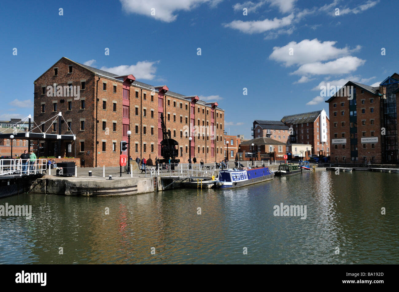 Refurbished old industrial buildings along quay side of Gloucester ...